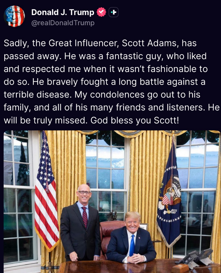RIP Brother. Scott Adams Passed Away: Final message: I accept Jesus ...